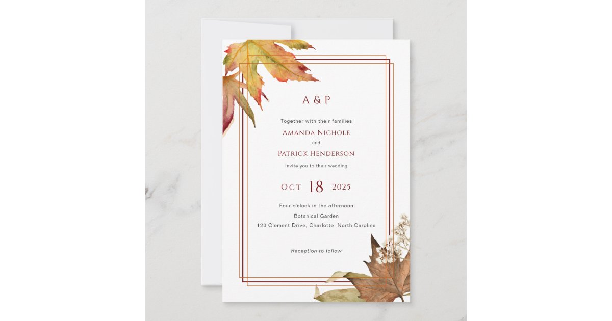 Simple Modern Fall Leaves Garden wedding Invitation | Zazzle