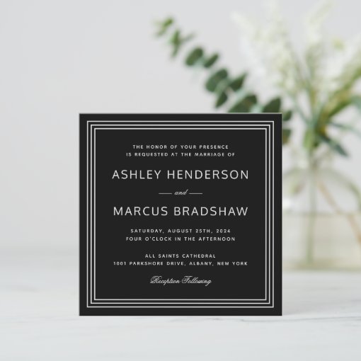Simple Modern Frame Black Wedding Invitation | Zazzle