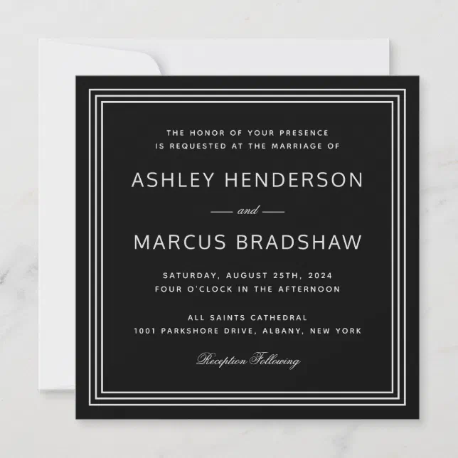 Simple Modern Frame Black Wedding Invitation | Zazzle