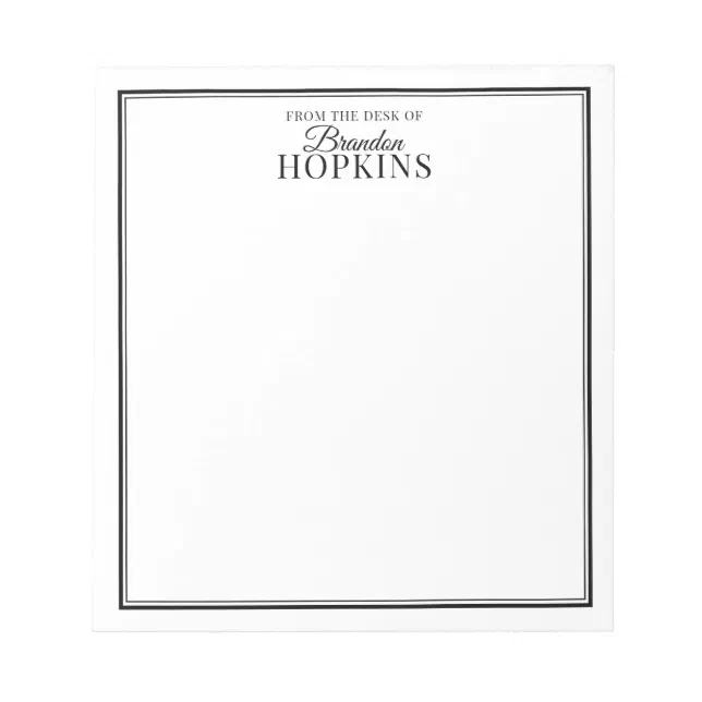 Simple Modern From the Desk of Script Black Notepad | Zazzle