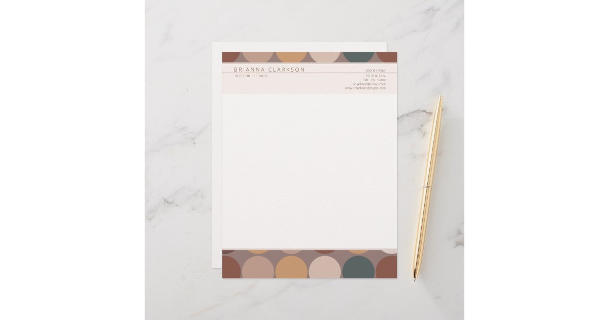 Simple Modern Geometric Earth Tone Circle Pattern Letterhead | Zazzle