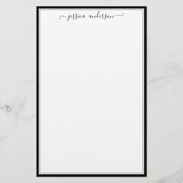 Simple Modern Girly Black Script Font Calligraphy Stationery | Zazzle