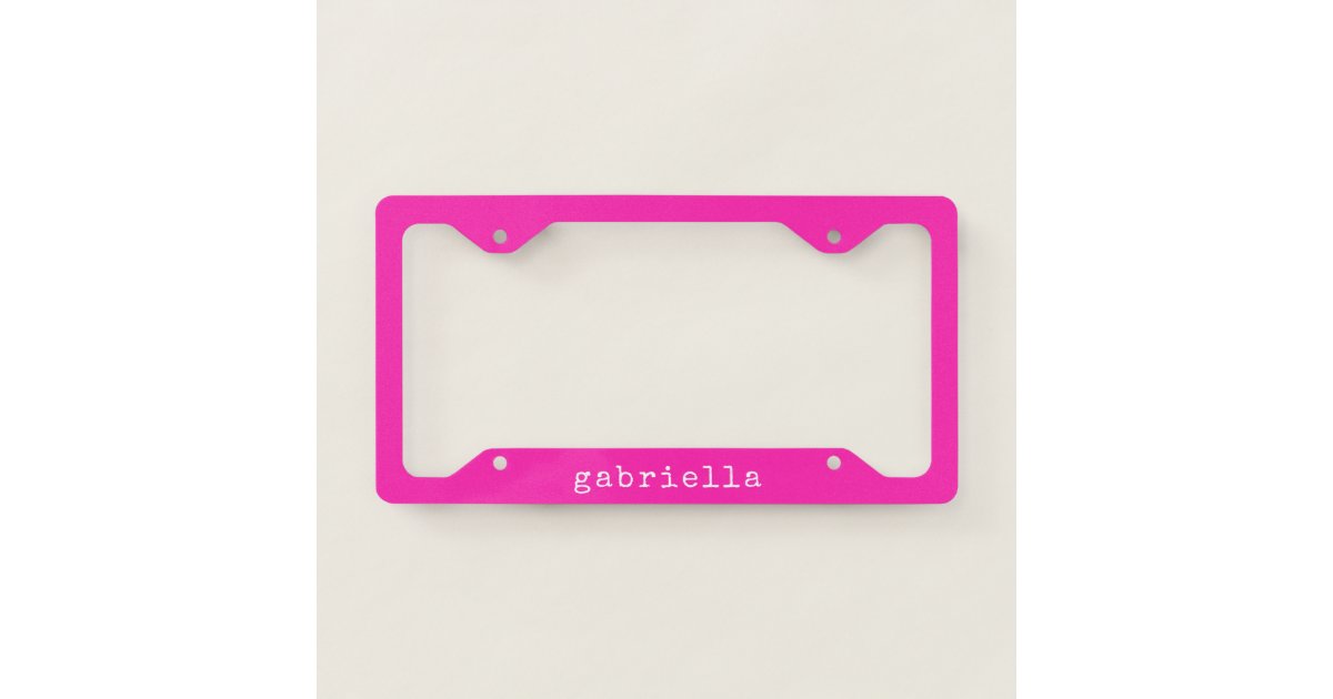 Simple Modern Girly Cute Monogram Name Hot Pink License Plate Frame ...
