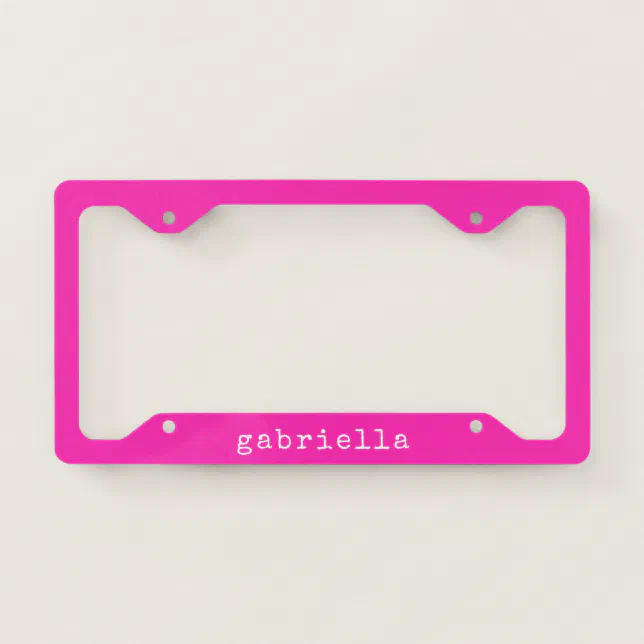 Simple Modern Girly Cute Monogram Name Hot Pink License Plate Frame ...