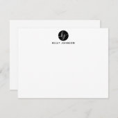 Simple Modern Girly Script Circle Monogram Black Note Card | Zazzle