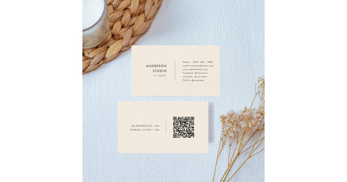 Simple Modern Gold Cream QR Code Business Card | Zazzle