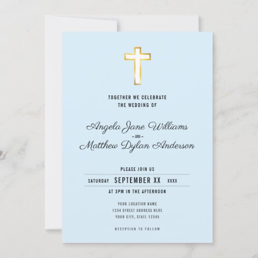 Simple Modern Gold Cross Religious Church Ceremony Invitation | Zazzle