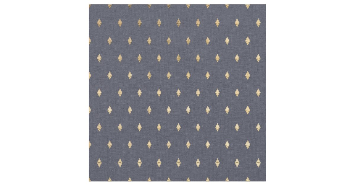 Simple Modern Gold Diamond Navy Blue Pattern Fabric | Zazzle