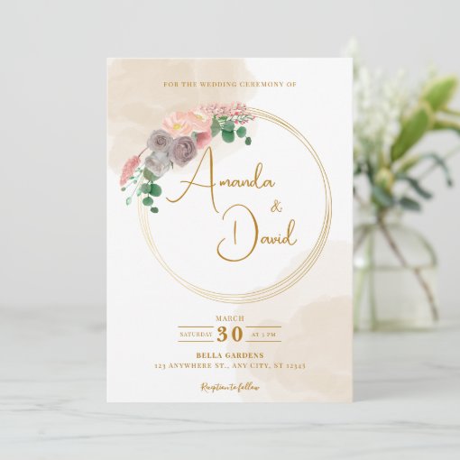 Simple Modern Gold Frame Wedding Invitation | Zazzle