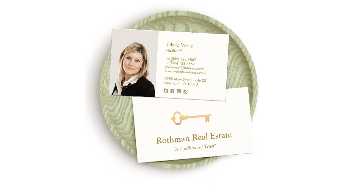 Simple Modern Gold Key Front Real Estate Photo Ca Calling Card | Zazzle