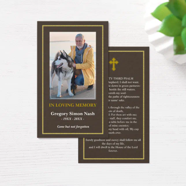 Simple Modern Gold Photo Sympathy Funeral Card | Zazzle