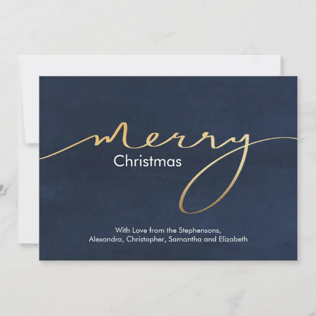 Simple Modern Gold Script Merry Christmas Holiday Card | Zazzle