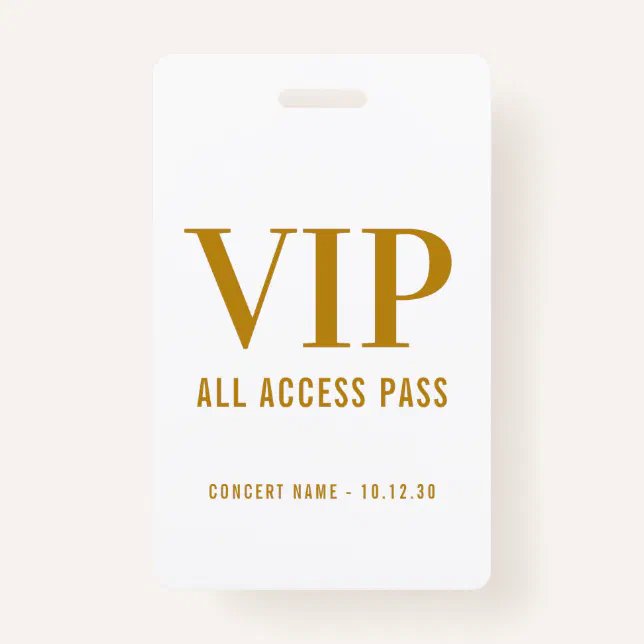 Simple Modern Gold Script VIP All Access Pass Badge | Zazzle