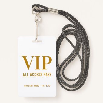 Simple Modern Gold Script VIP All Access Pass Badge | Zazzle