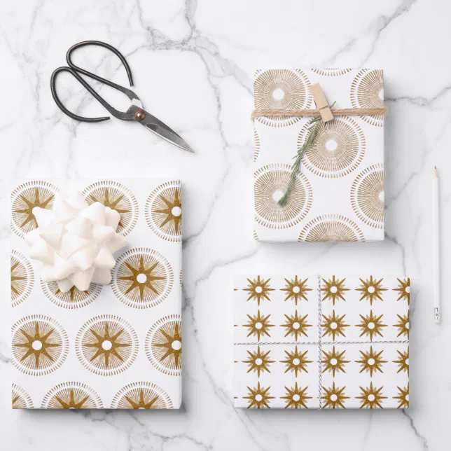 Simple Modern Gold Starburst Christmas Wrapping Paper Sheets | Zazzle