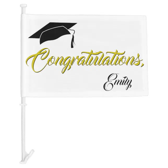 Simple Modern Golden Congratulations Graduation Car Flag | Zazzle