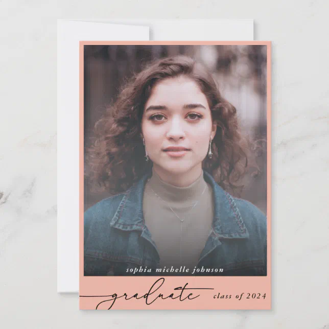 Simple Modern Graduate Script Photo Party | Pink Invitation | Zazzle