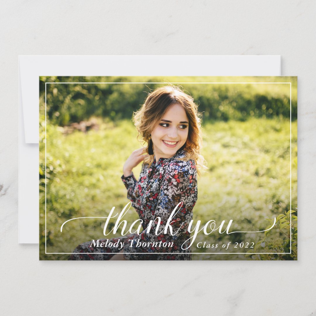 Simple Modern Graduation Photo Thank you Card | Zazzle
