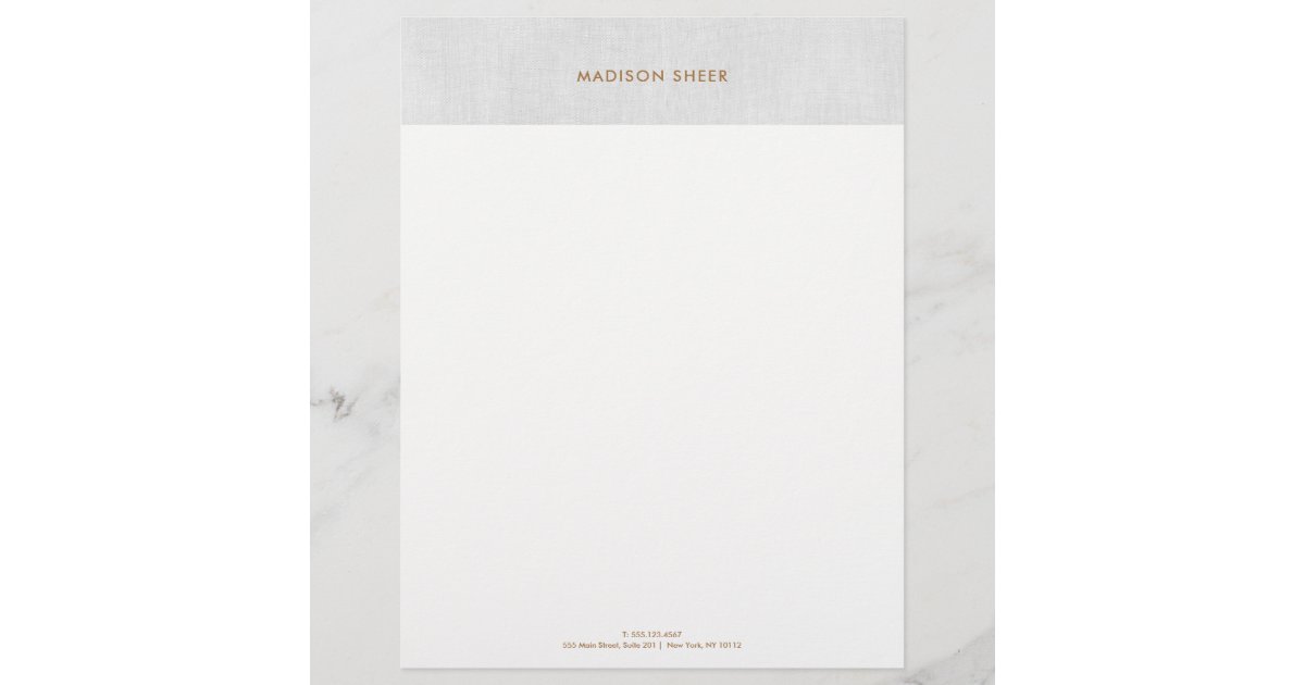 Simple Modern Gray Linen, Minimalist Professional Letterhead | Zazzle