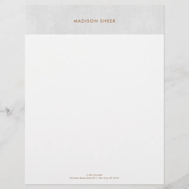 Simple Modern Gray Linen, Minimalist Professional Letterhead | Zazzle