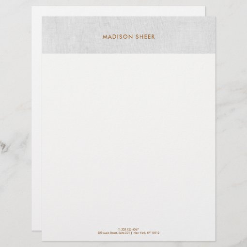 Simple Modern Gray Linen, Minimalist Professional Letterhead | Zazzle