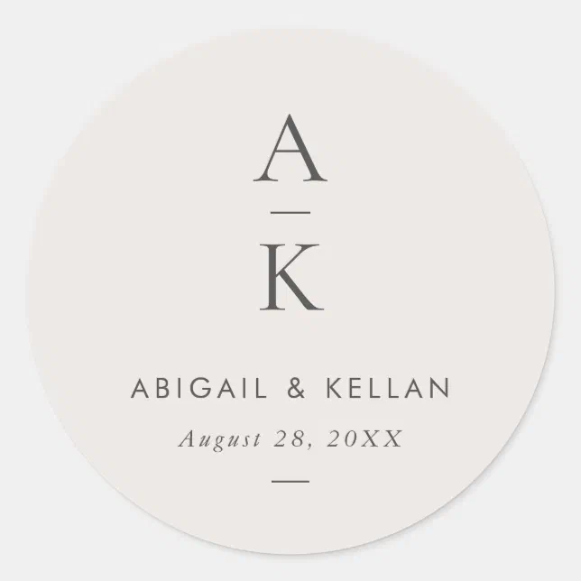 Simple Modern Gray Monogram Mix Match Wedding Classic Round Sticker ...
