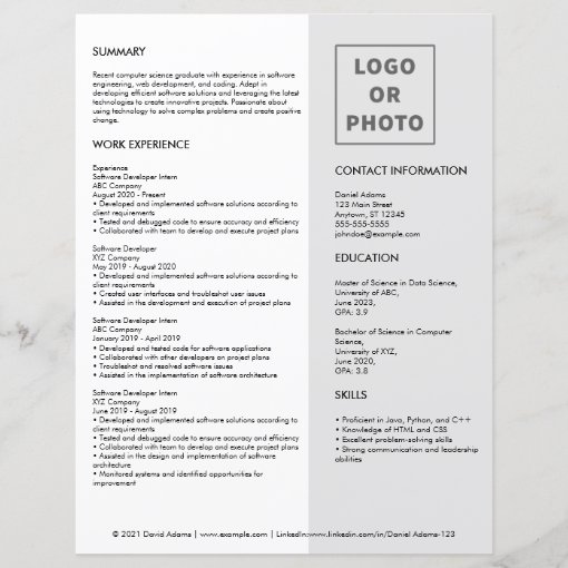 Simple Modern Gray White Grad Resume CV Template | Zazzle