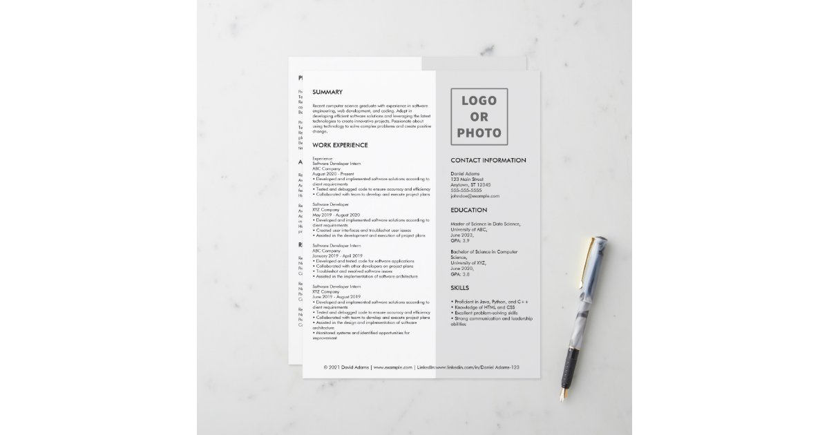 Simple Modern Gray White Grad Resume CV Template | Zazzle