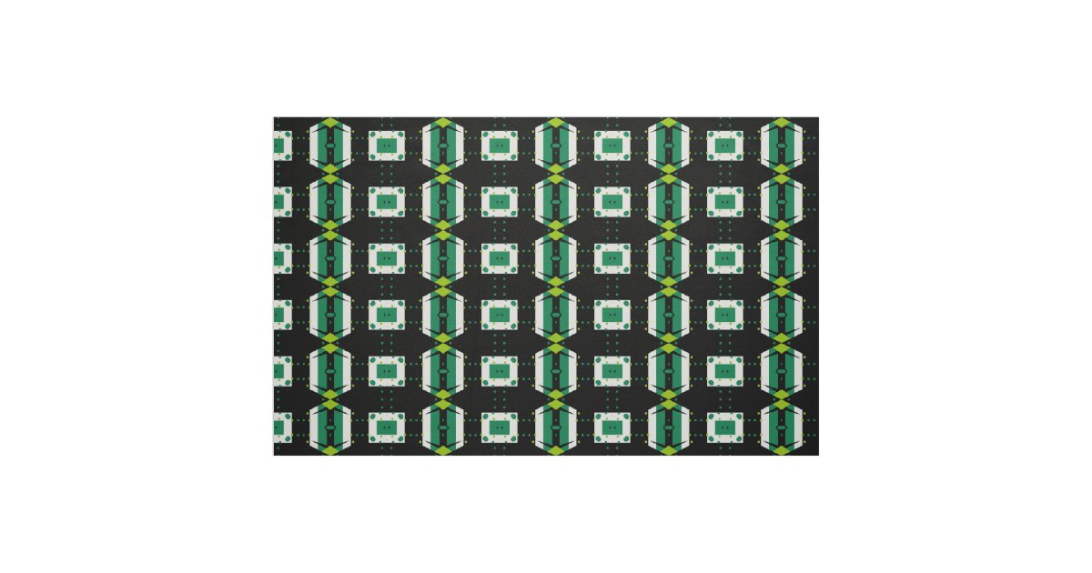 Simple Modern Green Black & White Pattern Fabric | Zazzle