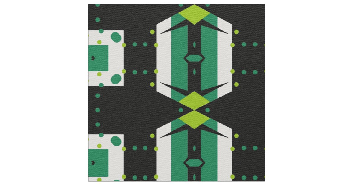 Simple Modern Green Black & White Pattern Fabric | Zazzle