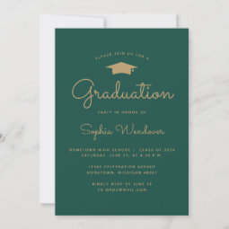 Simple Modern Green Gold Graduation Party Invitation | Zazzle