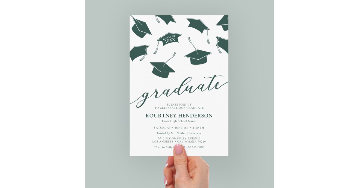 Simple Modern Green Graduation Party Invitations | Zazzle