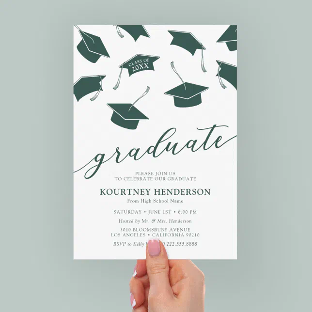 Simple Modern Green Graduation Party Invitations | Zazzle