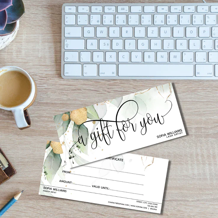 Simple Modern Greenery Gift Certificate Gift Card | Zazzle