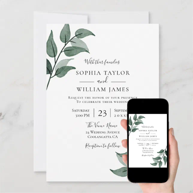 Simple Modern Greenery Wedding Invitation | Zazzle