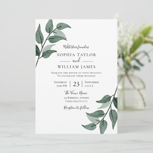 Simple Modern Greenery Wedding Invitation | Zazzle