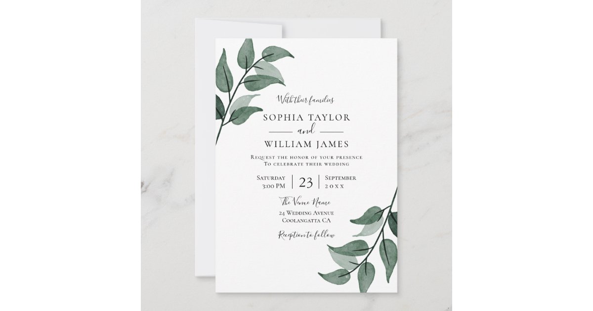 Simple Modern Greenery Wedding Invitation | Zazzle