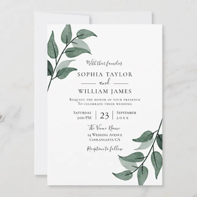 Simple Modern Greenery Wedding Invitation | Zazzle
