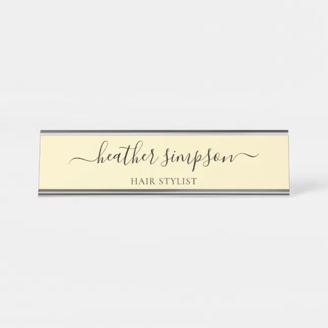 Simple Modern Handwritten Pastel Yellow Desk Name Plate | Zazzle