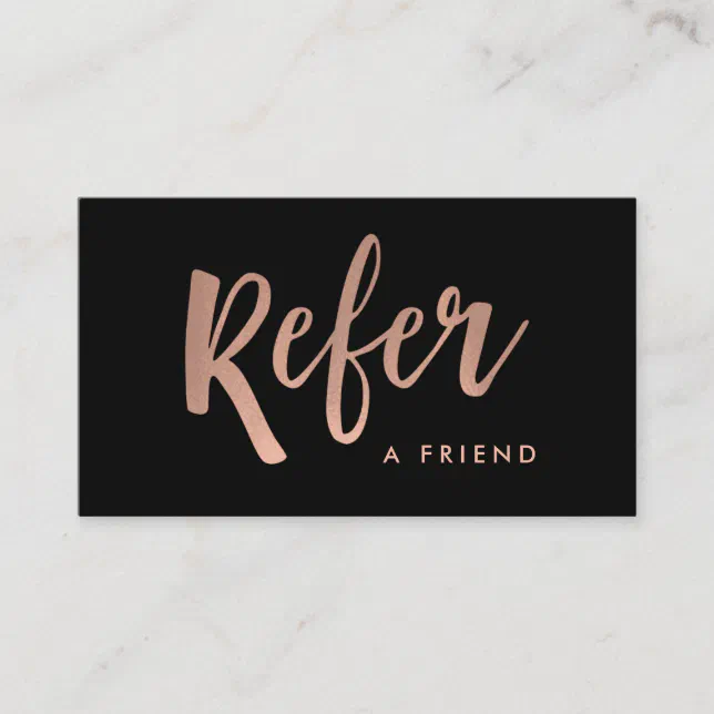 Simple Modern Handwritten Script | Rose Gold Referral Card | Zazzle