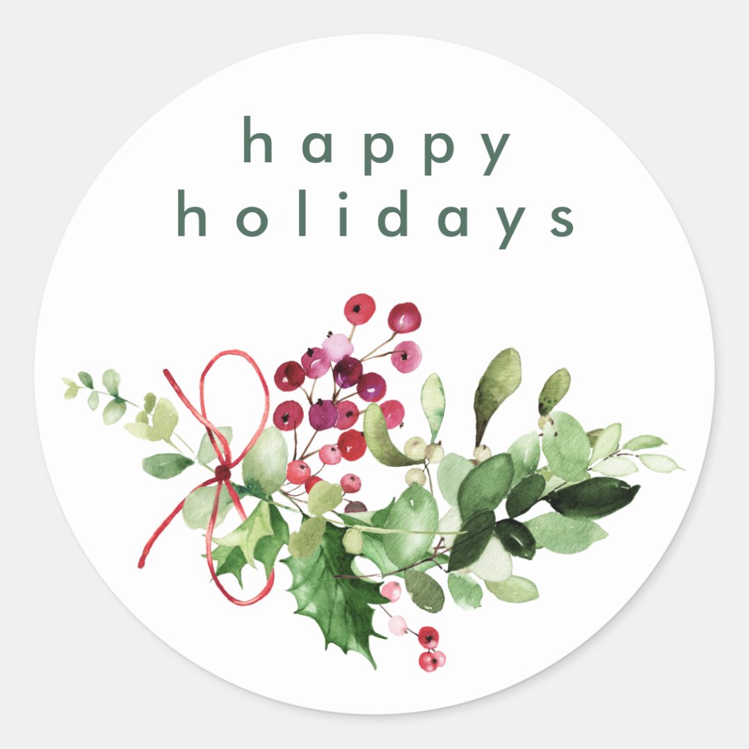 Simple Modern Happy Holidays Snow White Classic Round Sticker | Zazzle
