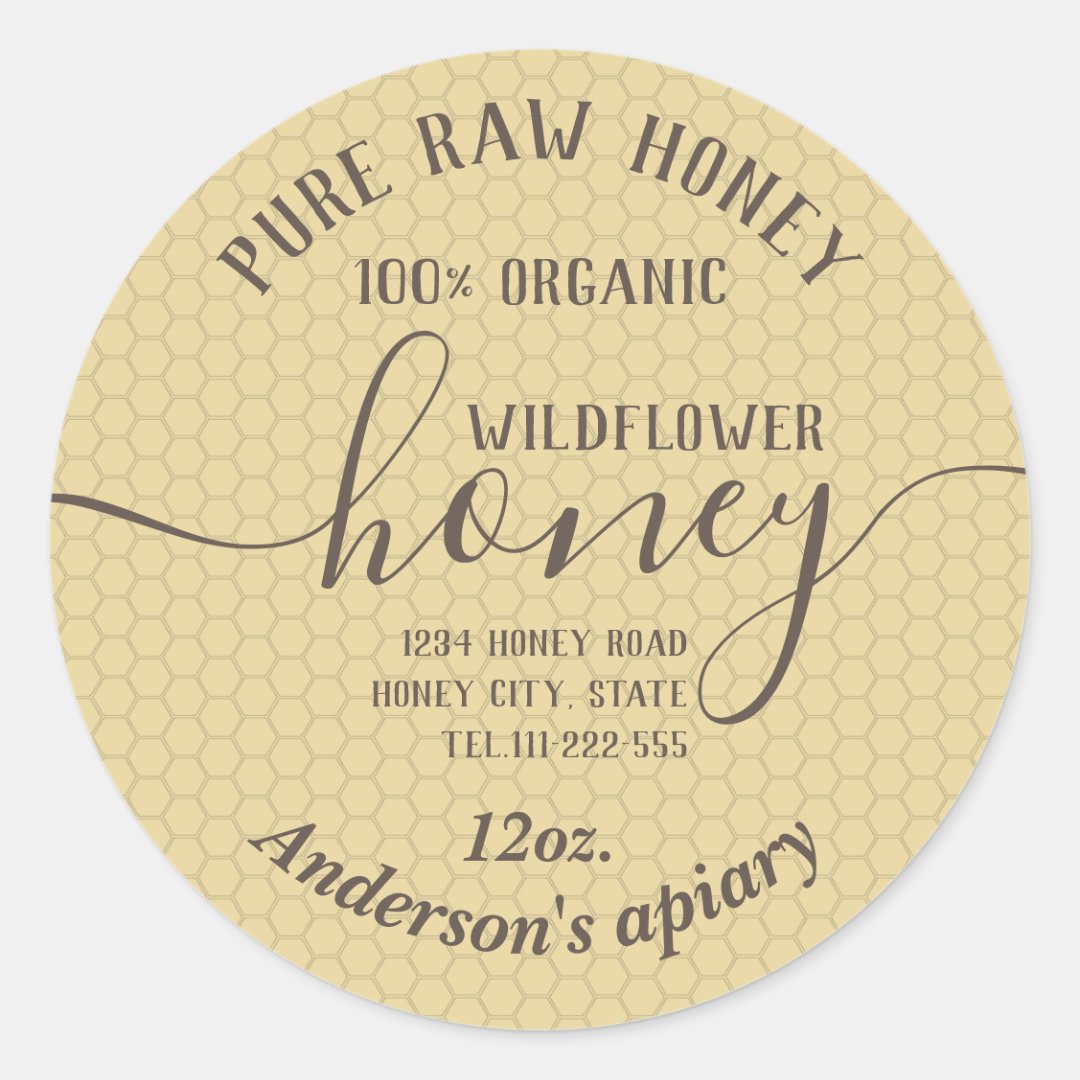 Simple modern honey comb honey jar classic round sticker | Zazzle