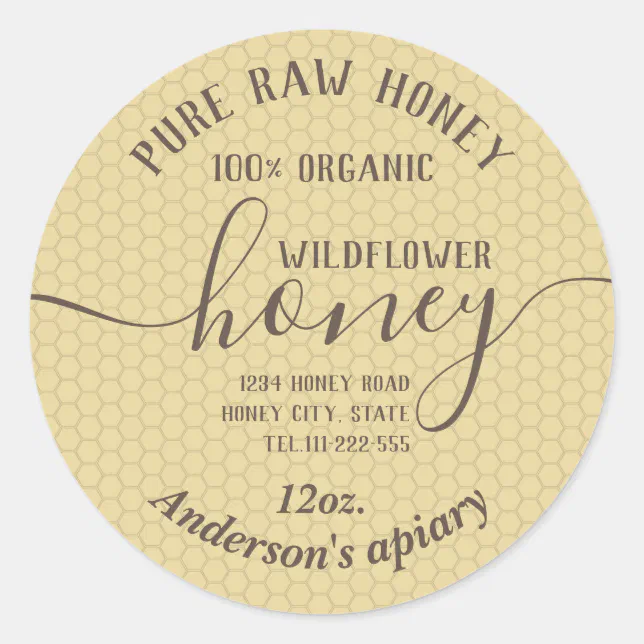 Simple modern honey comb honey jar classic round sticker | Zazzle