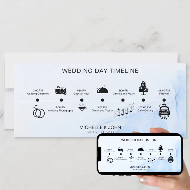 Simple Modern Illustrated Wedding Timeline Invitation | Zazzle