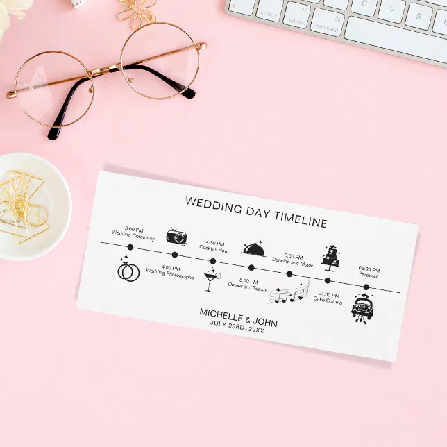 Simple Modern Illustrated Wedding Timeline Invitation | Zazzle