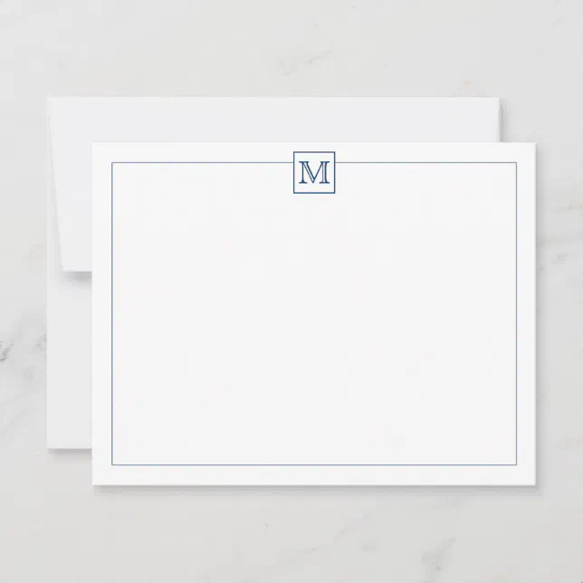 Simple Modern Initial Monogram Navy Blue Note Card | Zazzle
