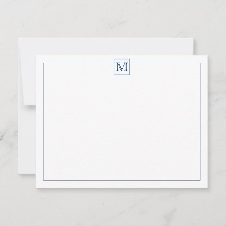 Simple Modern Initial Monogram Navy Blue Note Card | Zazzle