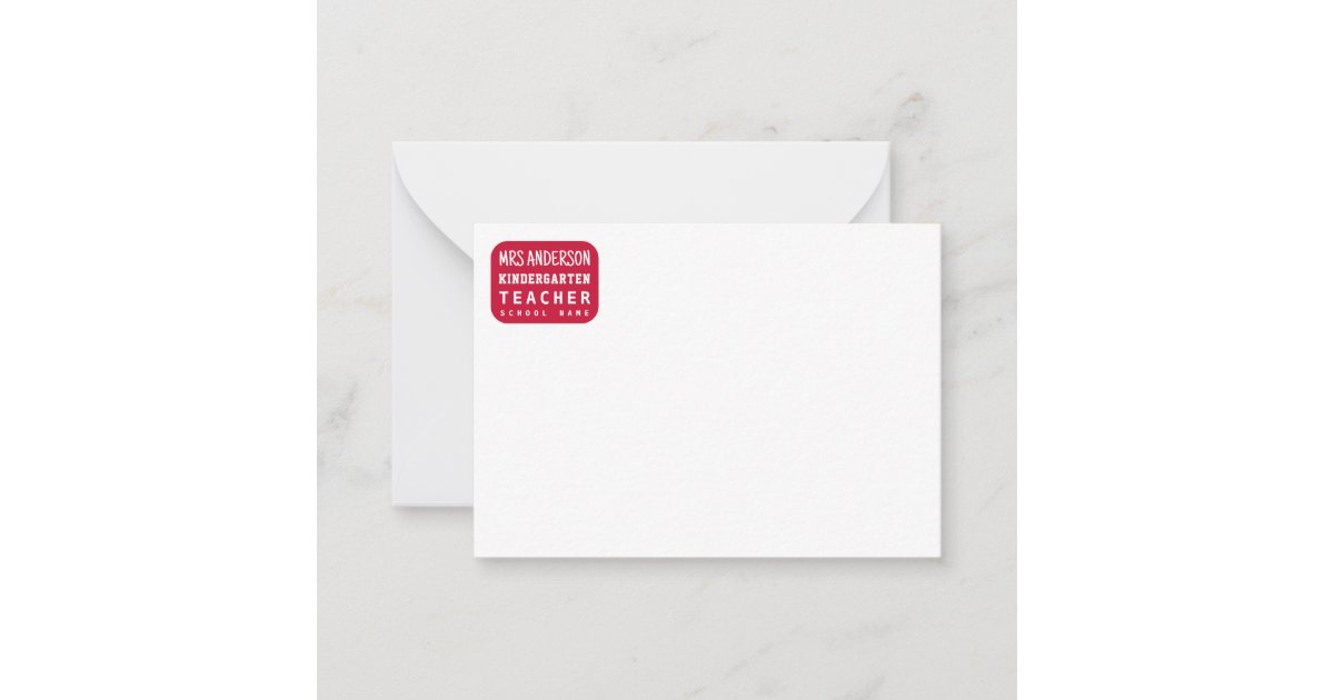 Simple Modern Kindergarten Teacher Name Tag Note Card | Zazzle