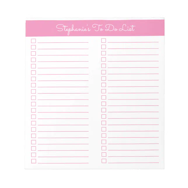 Simple Modern Light Pink Two Column Checklist Notepad | Zazzle