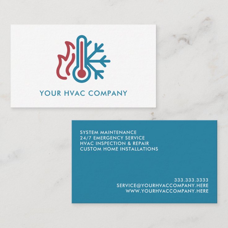 Simple Modern Logo AC Heat Professional HVAC Business Card | Zazzle